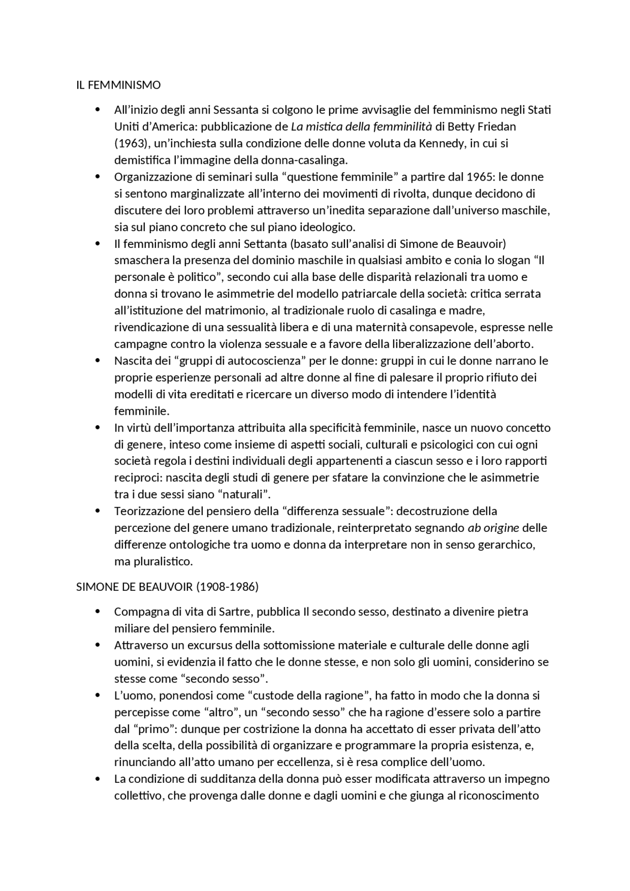 Il Femminismo E Simone De Beauvoir Docsity