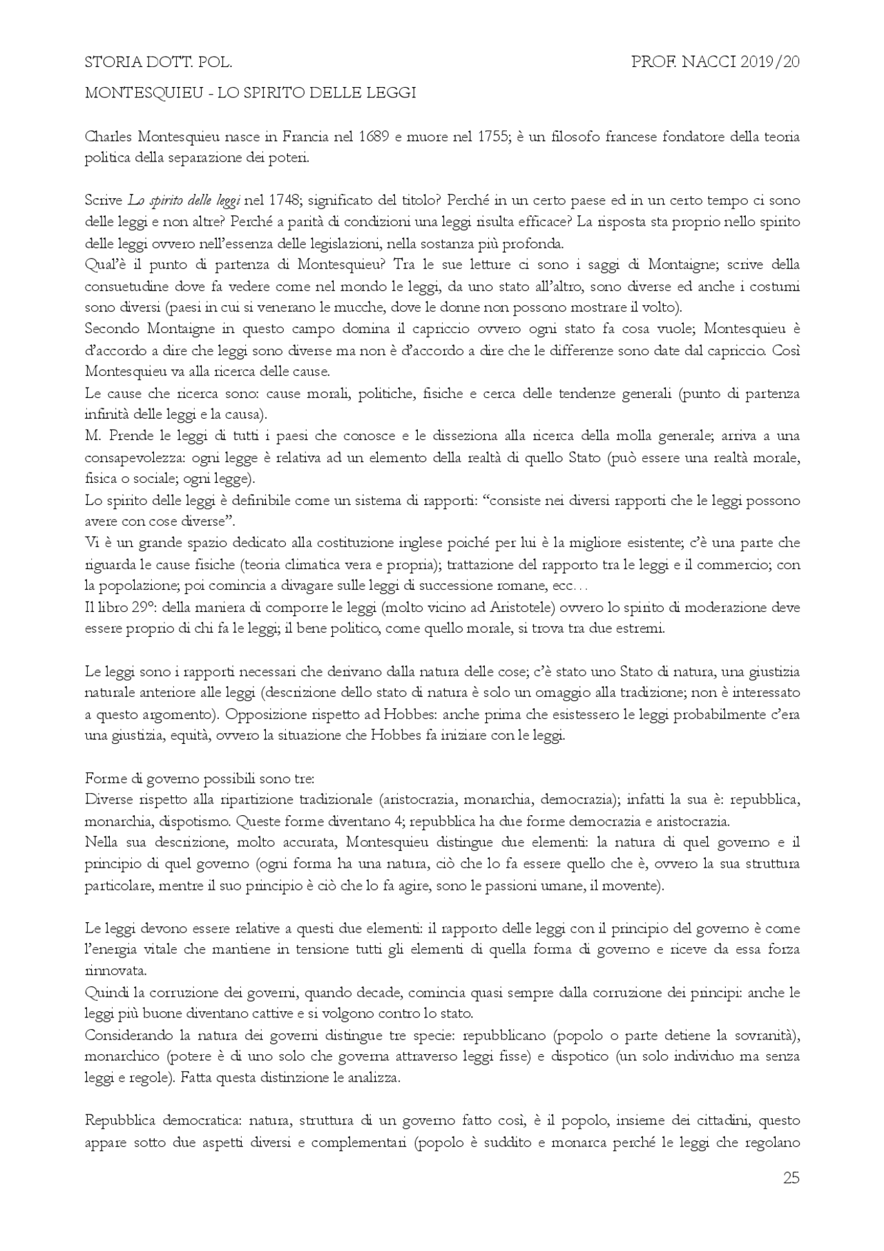 Riassunto Lezione Montesquieu Prof Nacci Docsity