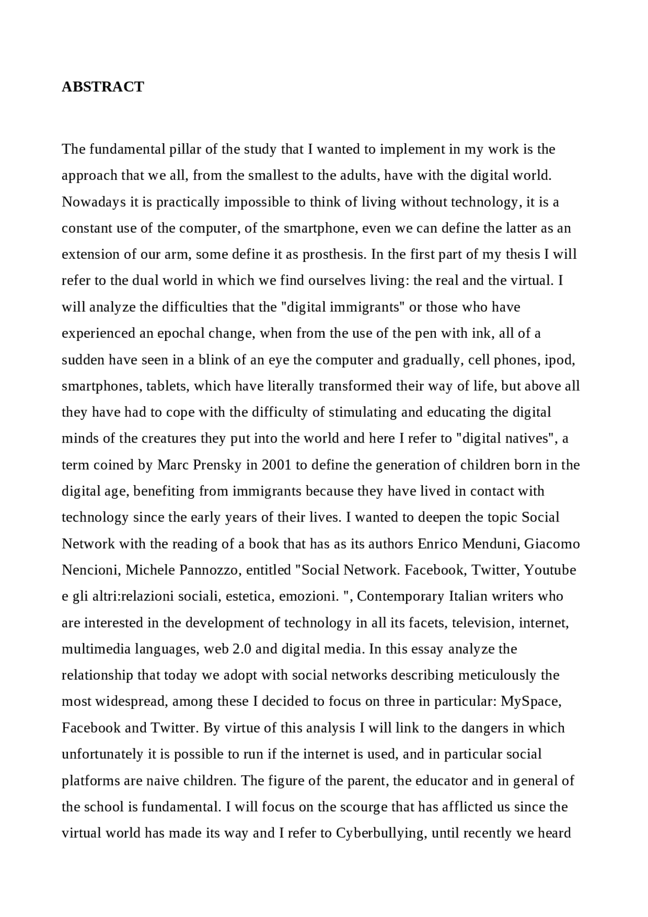 Abstract tesi triennale - Docsity