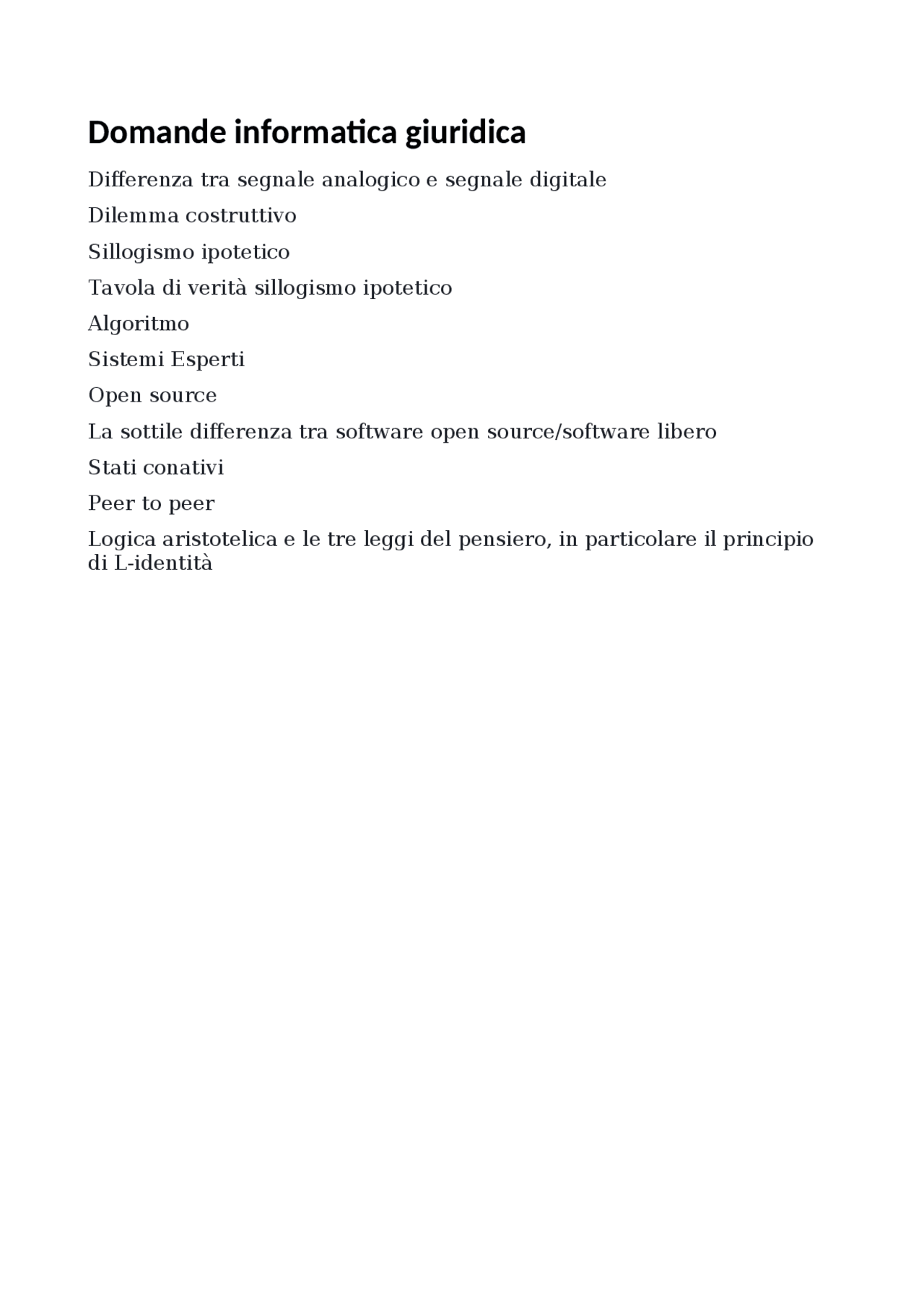 Domande Informatica Giuridca Docsity