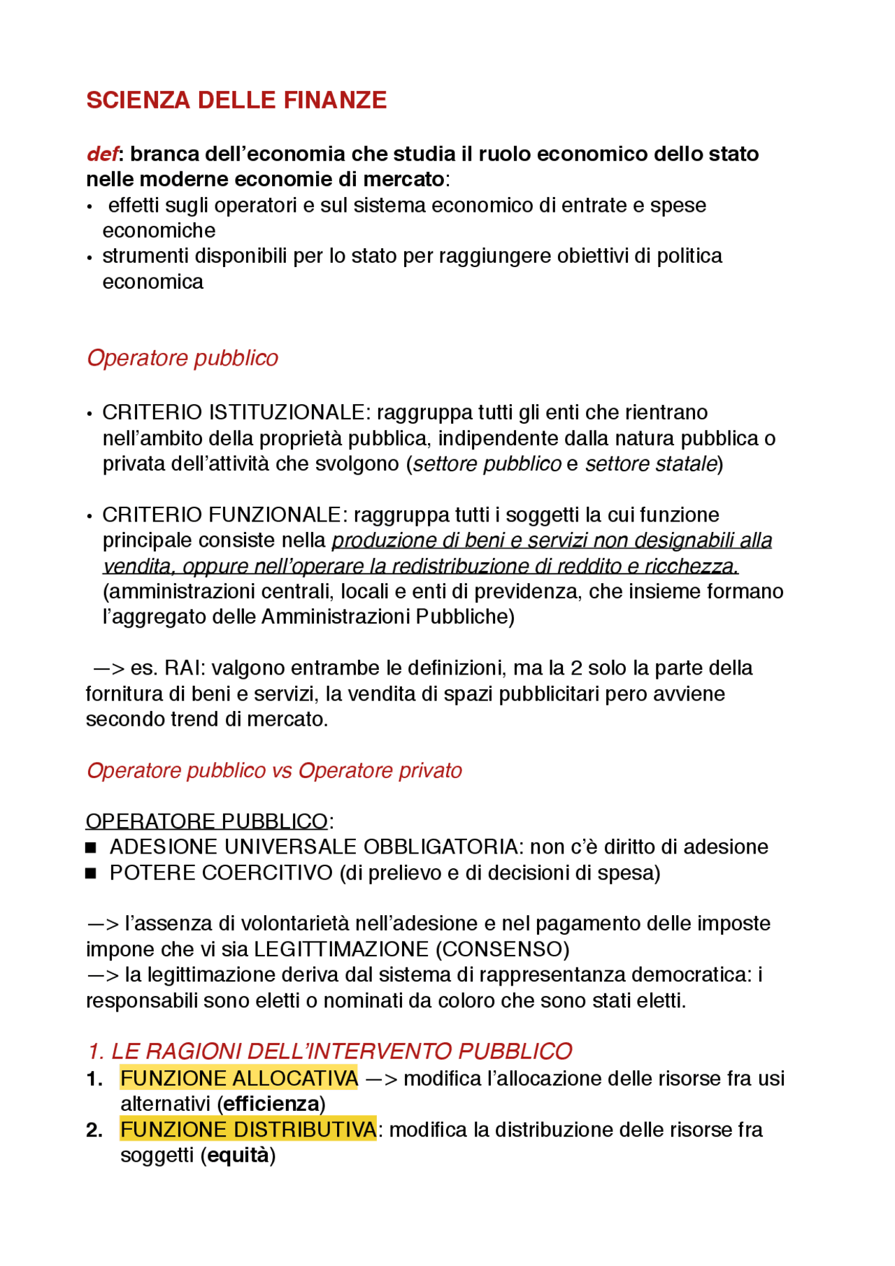 Introduzione Scienze Delle Finanze Docsity