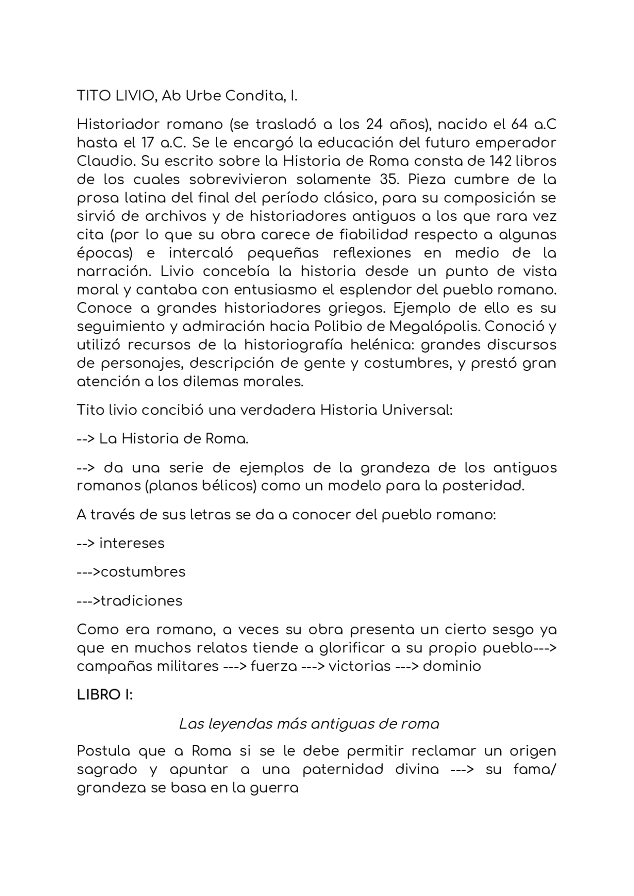 Resumen tito livio y su obra - Docsity