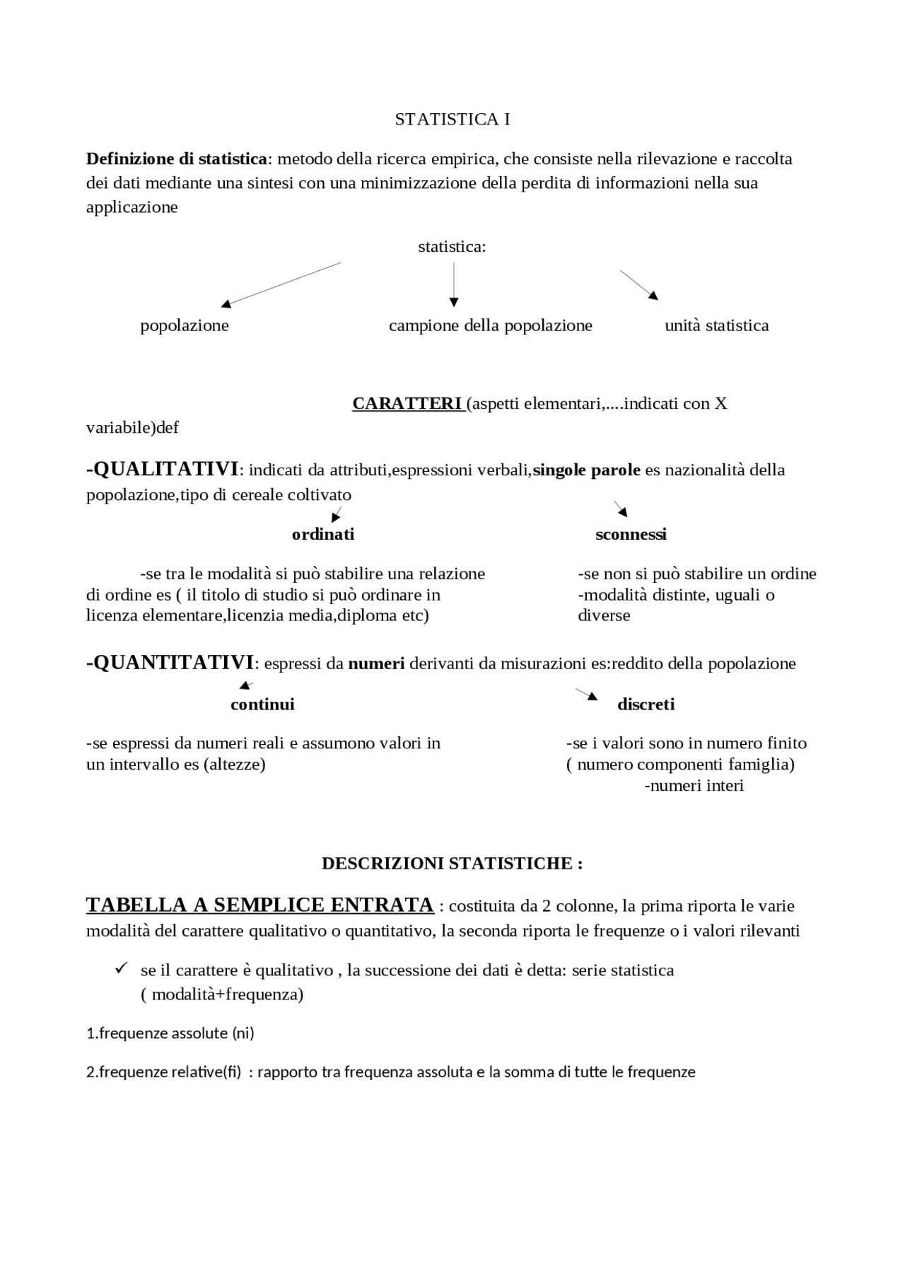 Definizioni statistica - Zappa-unicatt - Docsity