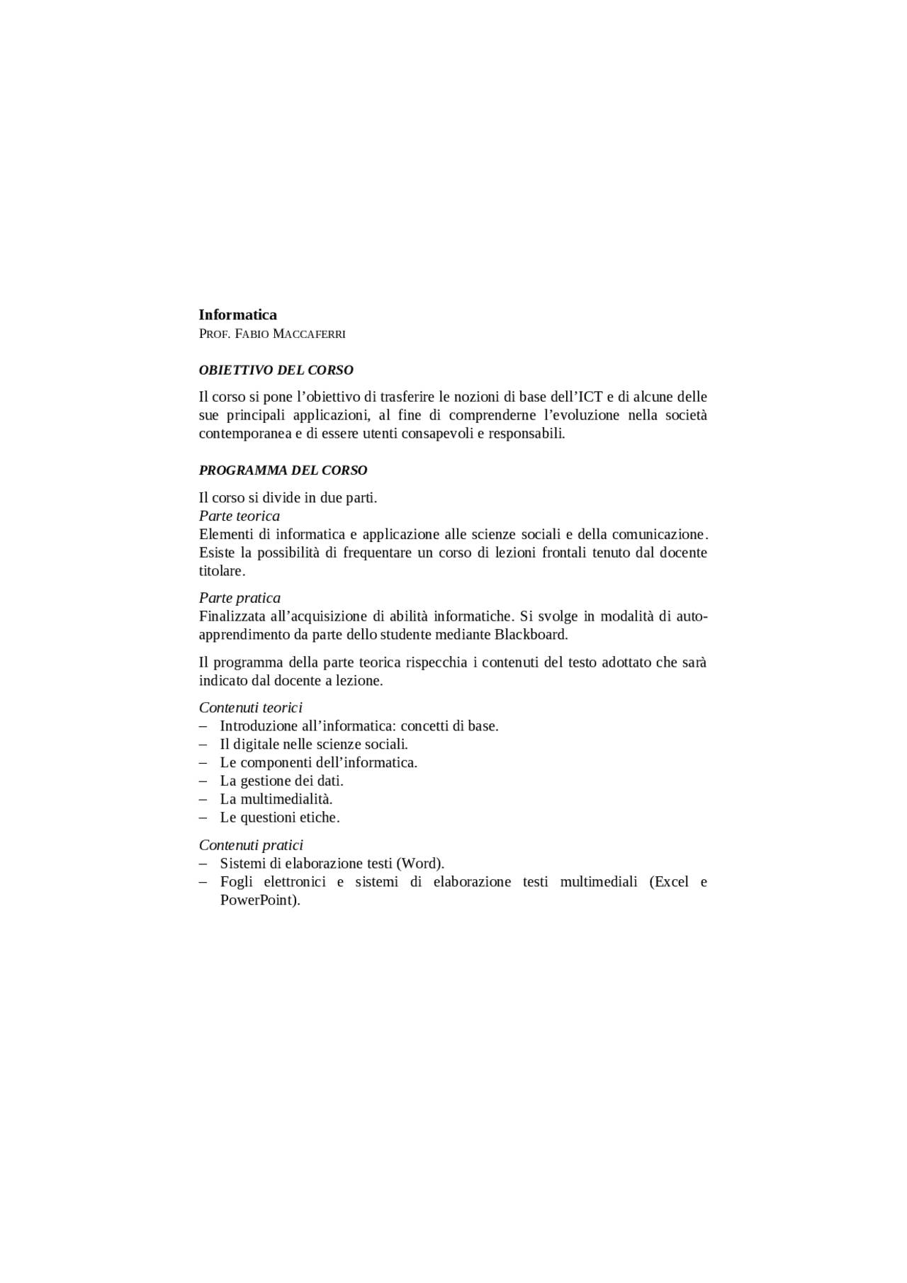 Programma Di Informatica Maccaferri Docsity