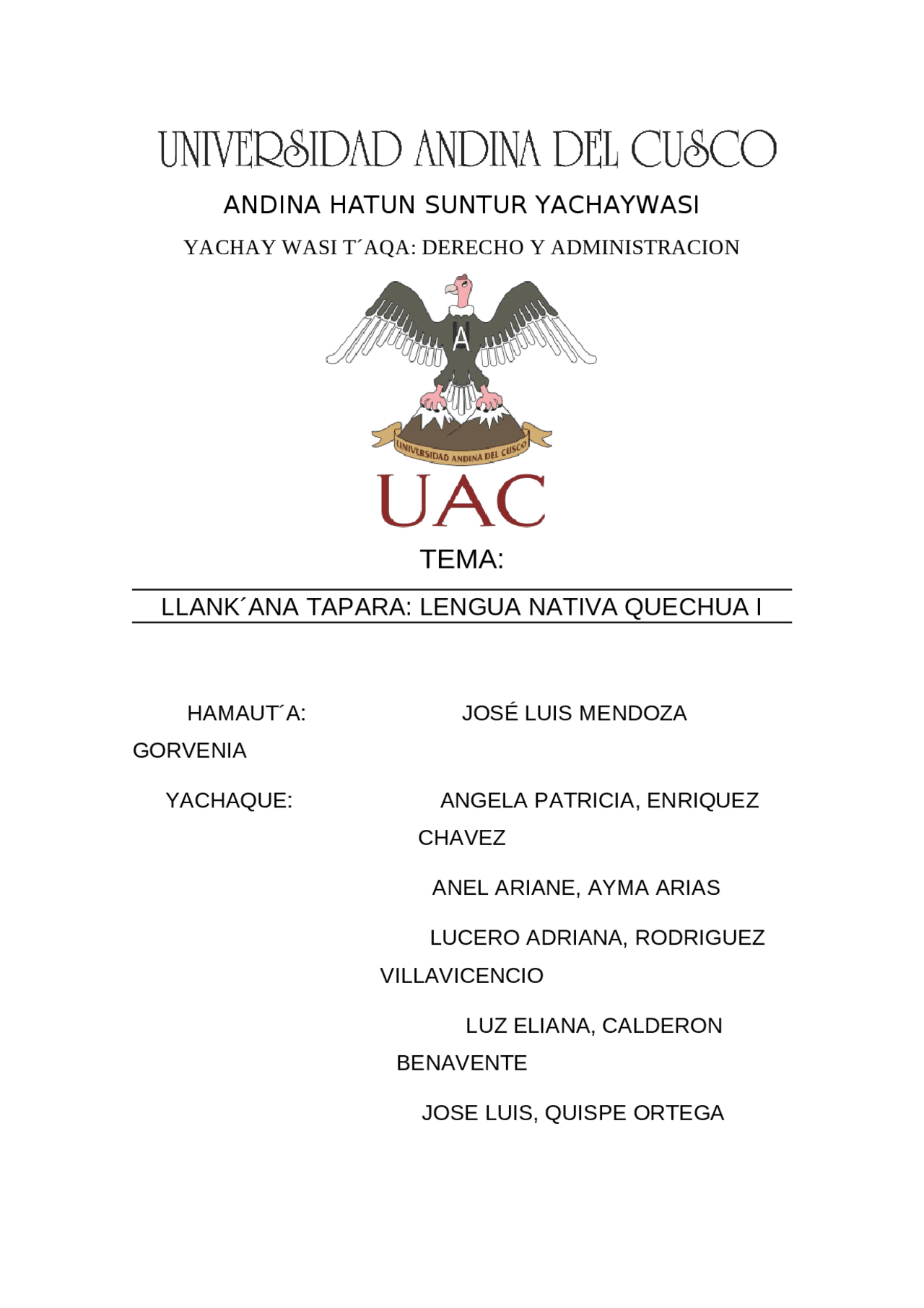 Hatun runa autores en quechua - Docsity