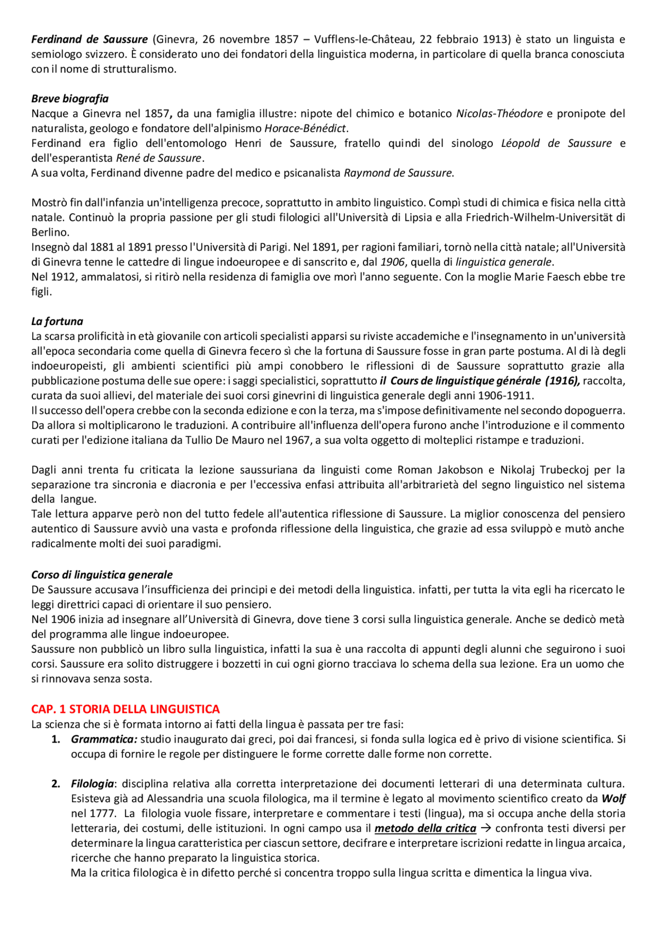 Corso Di Linguistica Generale Di Ferdinand De Saussure Docsity