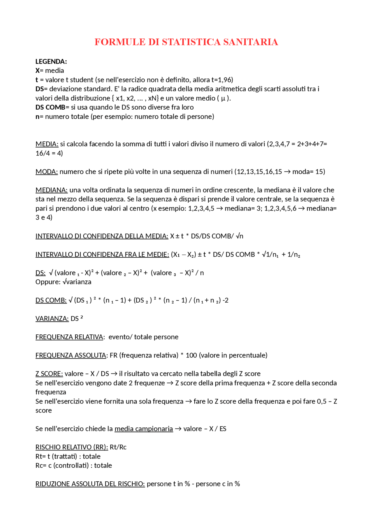 Statistica sanitaria formule UNIMORE | Appunti di Statistica Medica ...