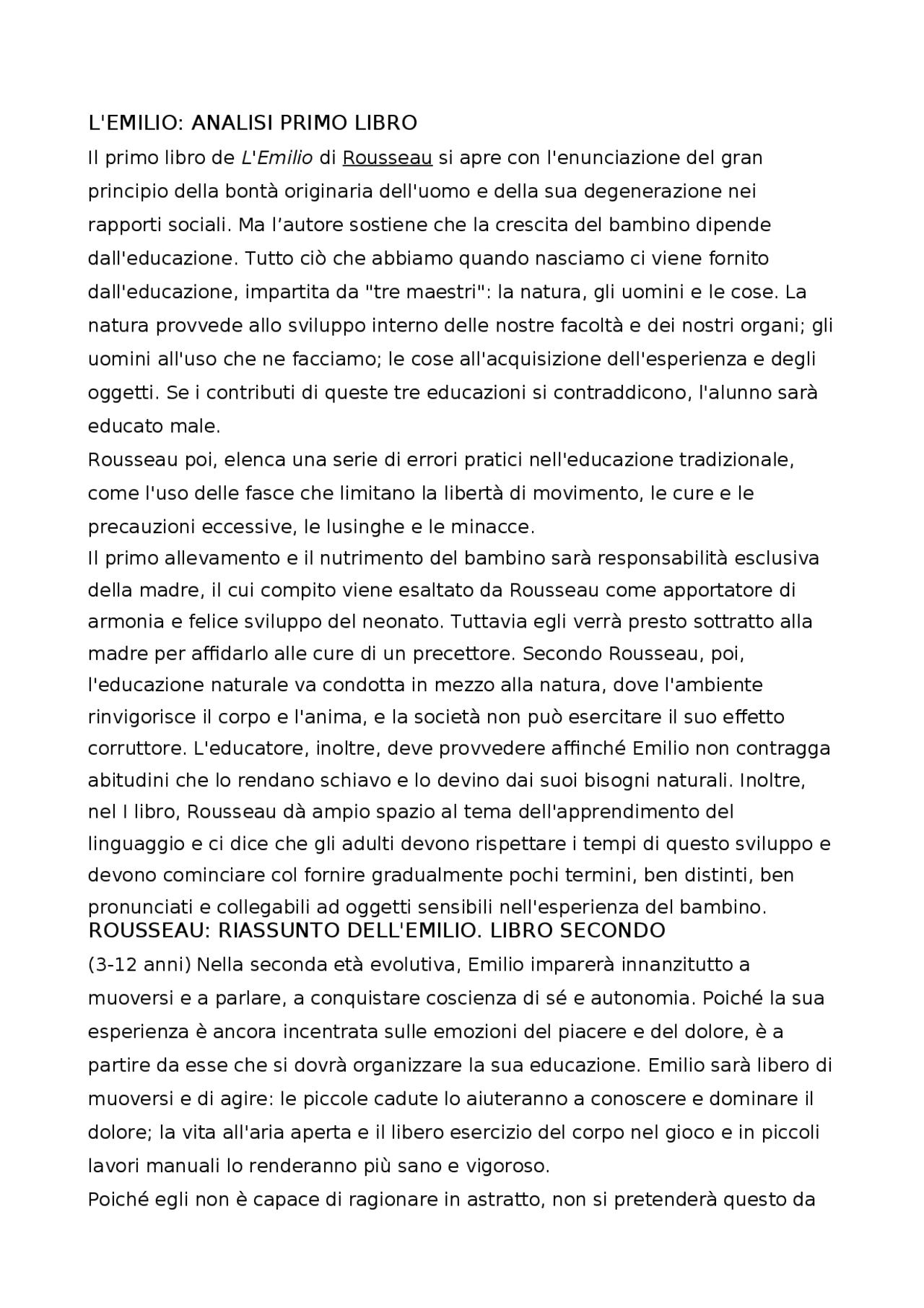 Sintesi Di Lemilio Di Rousseau Docsity