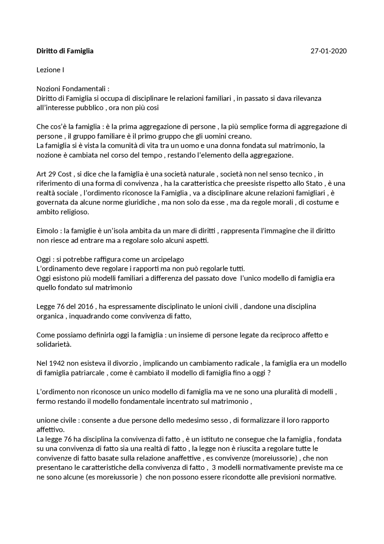 Diritto Di Famiglia Lez 1 Docsity