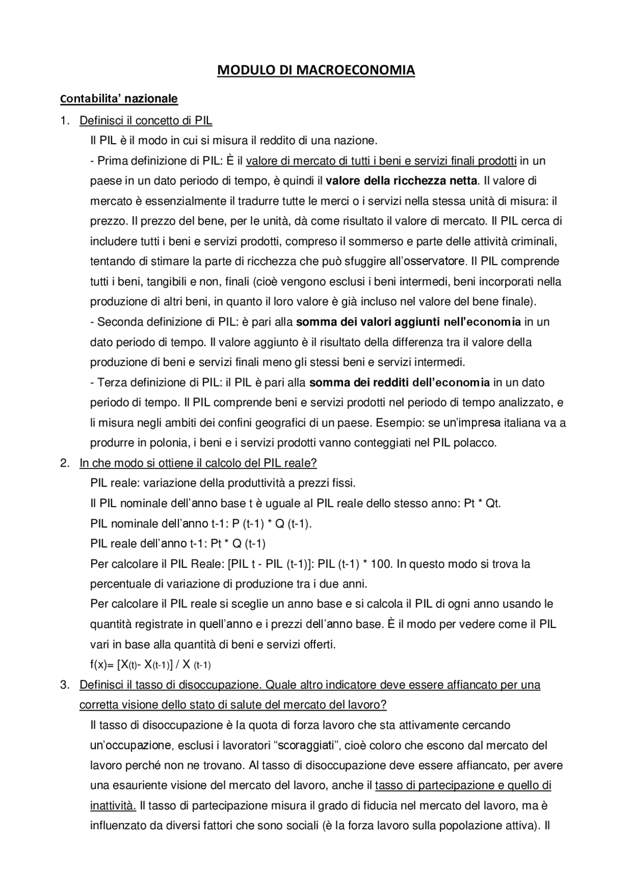 Macroeconomia Domande E Risposte Docsity