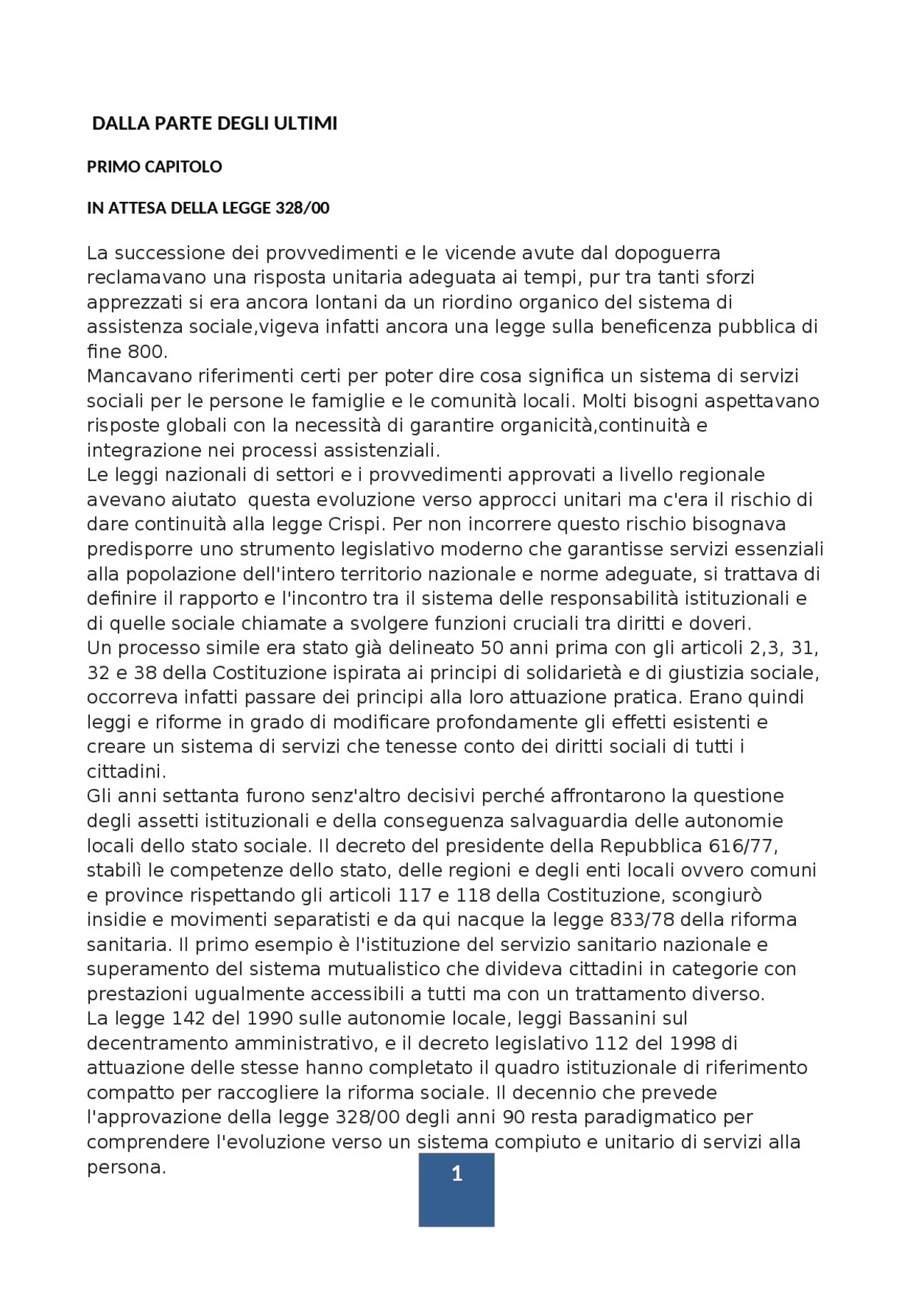 Dalla Parte Degli Ultimi Docsity
