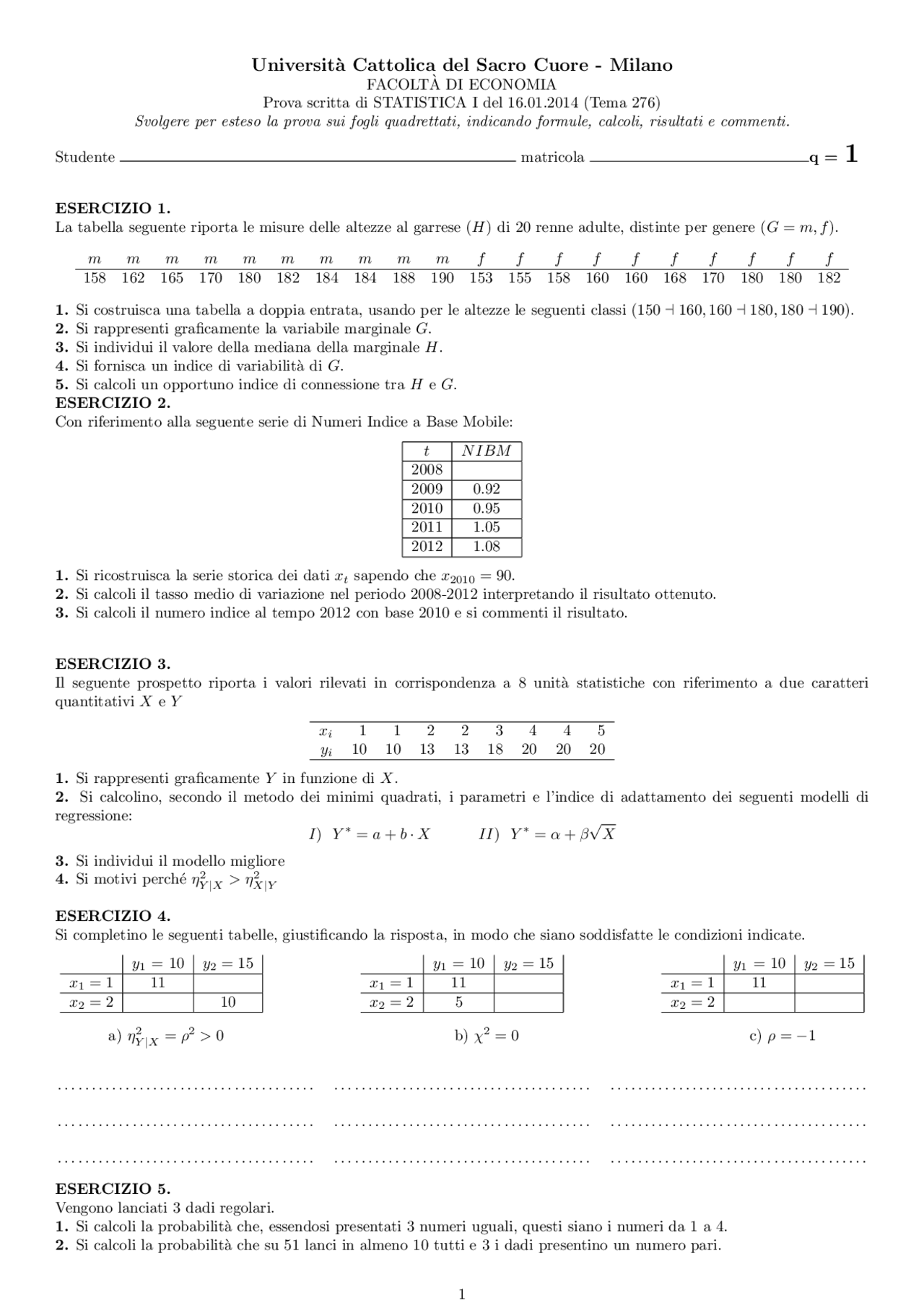 Prova d'esame statistica - Docsity