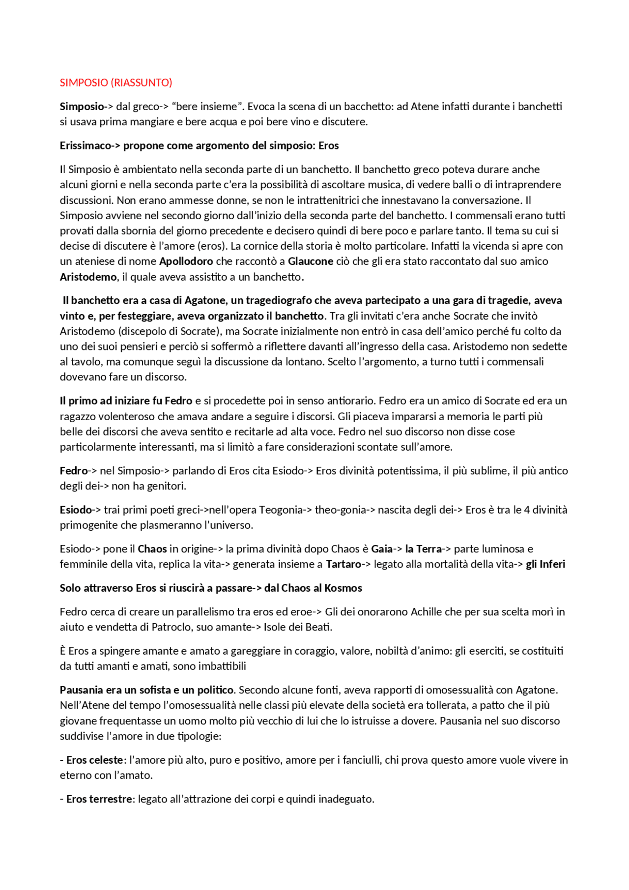 Simposio Platone Sintesi Docsity