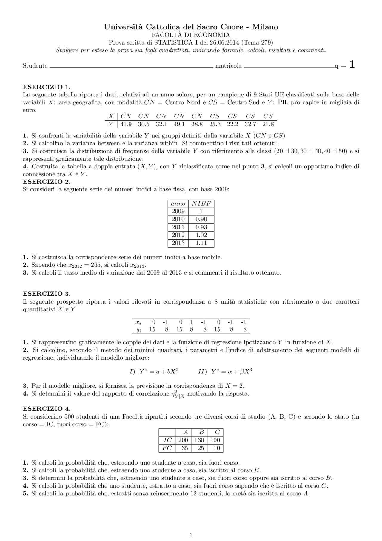 Temi Desame Statistica Docsity
