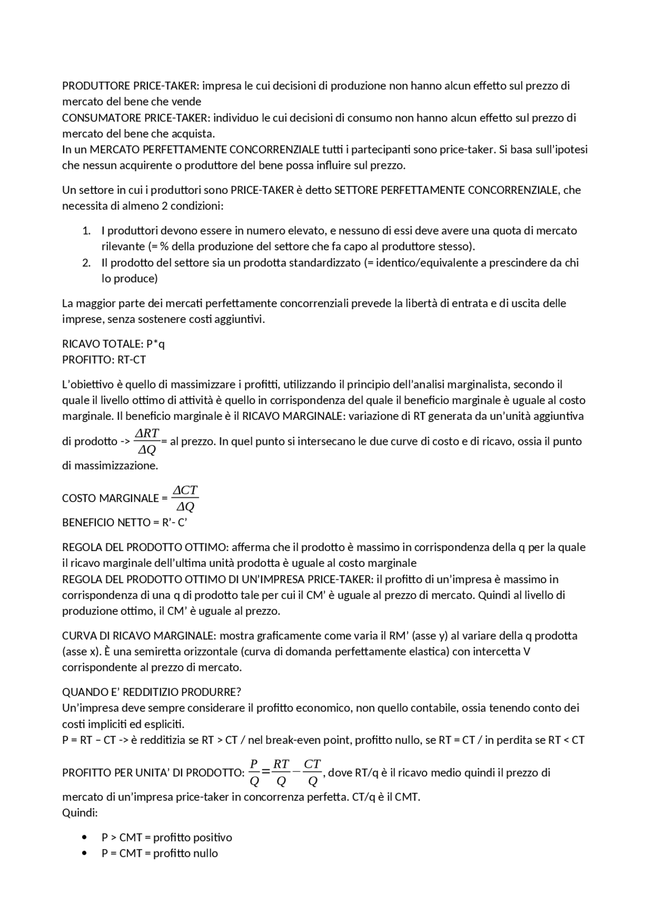 Concorrenza Perfetta Docsity