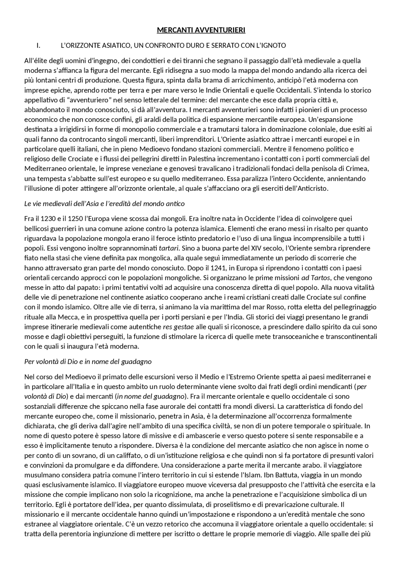 Riassunto Mercanti Avventurieri Brilli Docsity