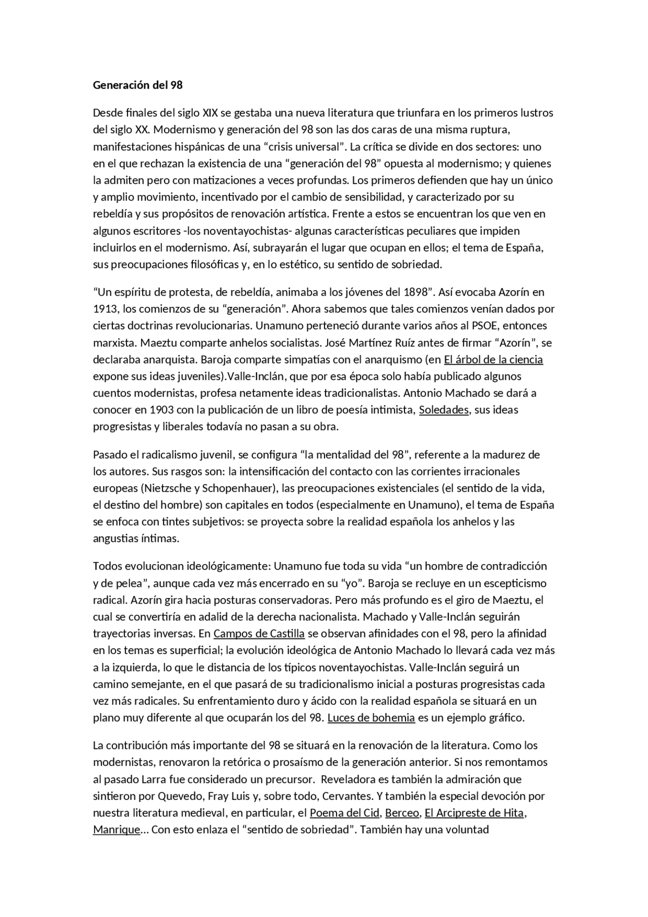 Generación del 98 literatura - Docsity