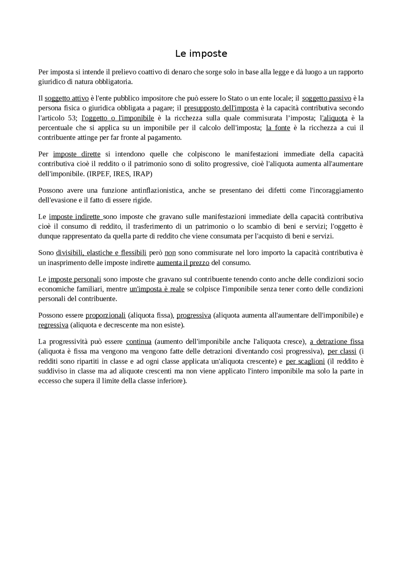 Le Imposte In Generale E Vari Tipi Di Imposte Docsity