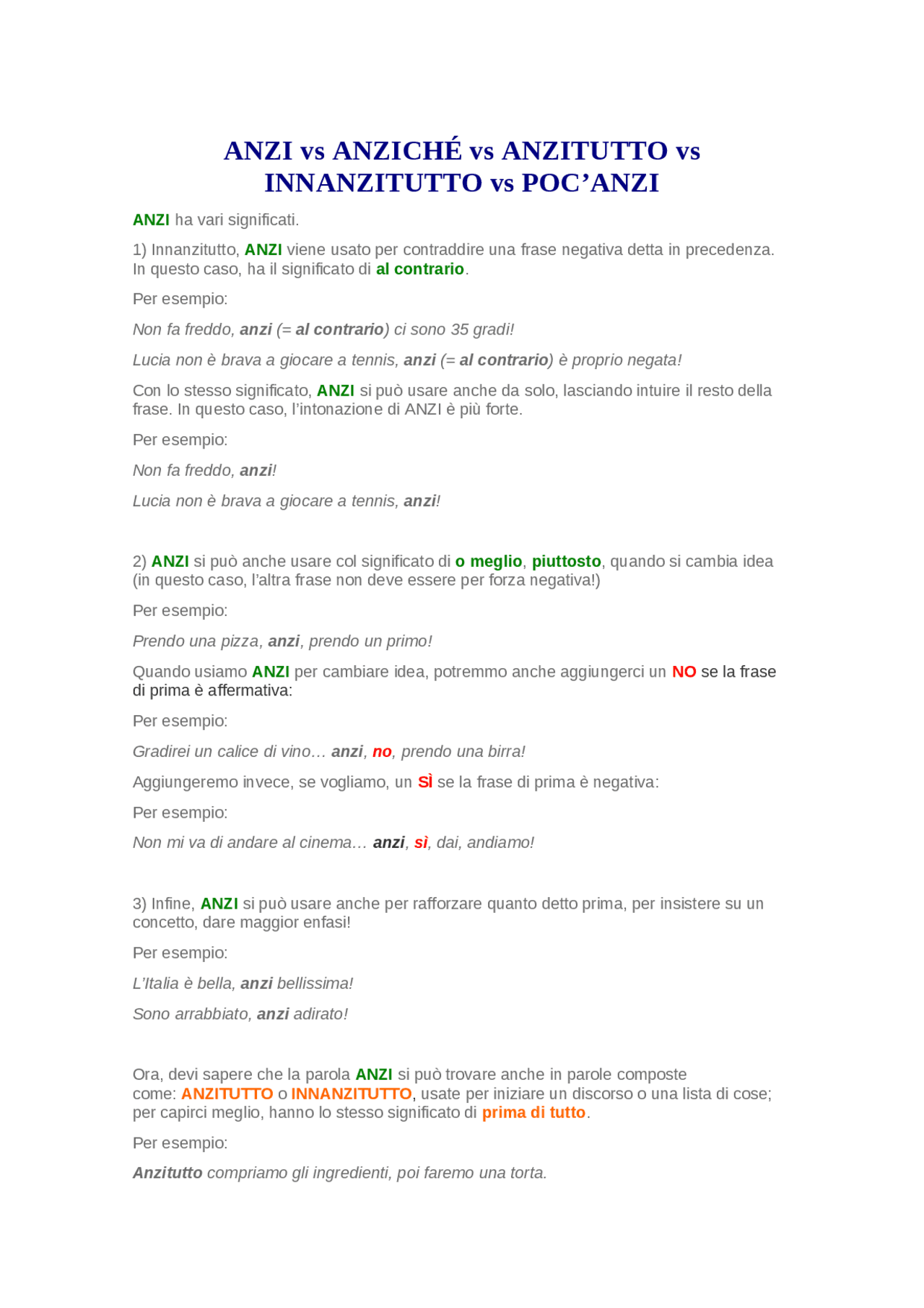 Anzi spiegazione come usare chiaro e conciso - Docsity