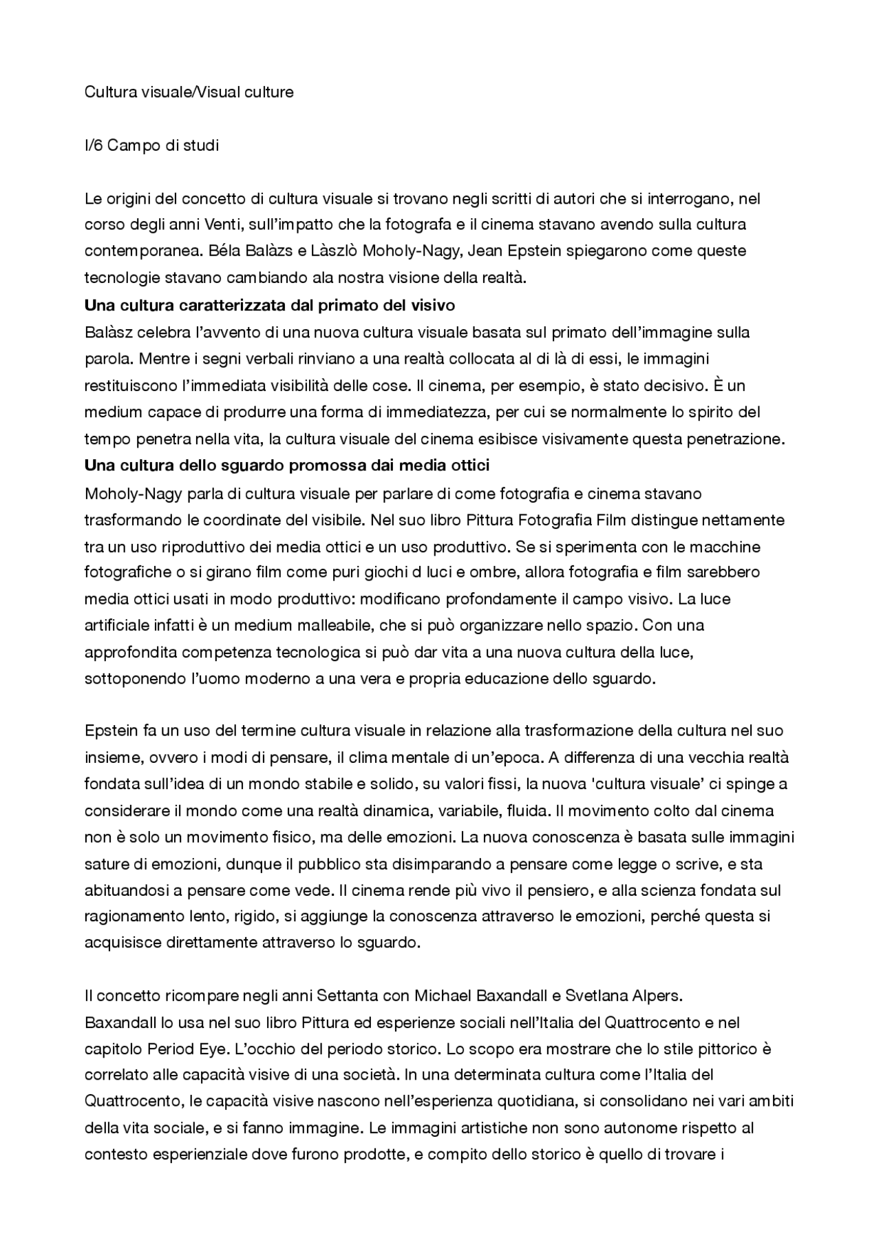 Sintesi Completa Cultura Visuale Immagini Sguardi Media
