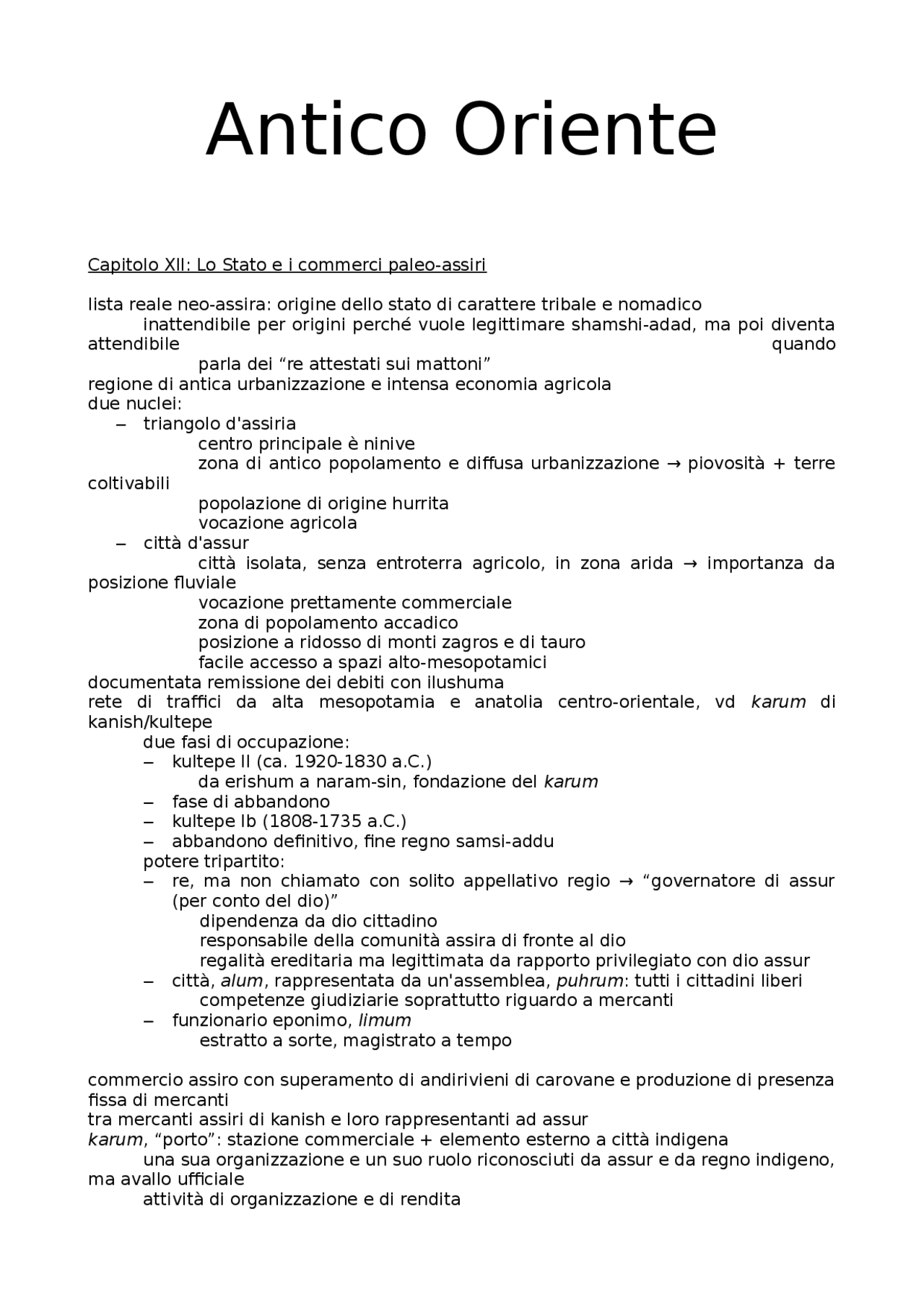 Riassunto Antico Oriente Docsity