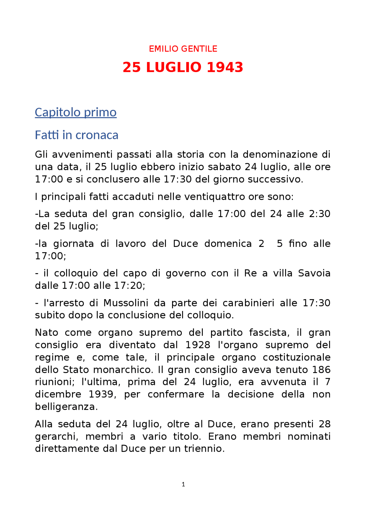 Emilio Gentile 25 Luglio 1943 Docsity