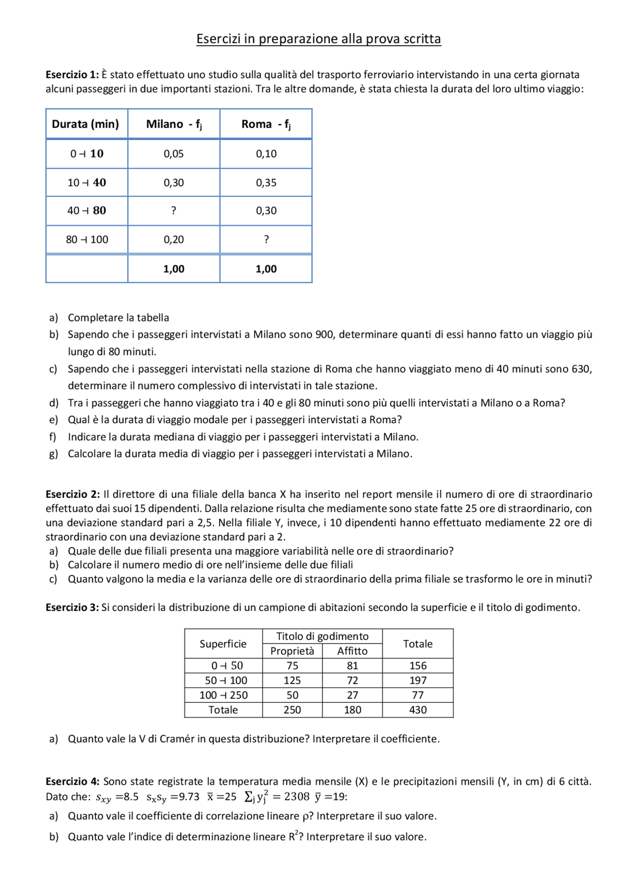 Prova d'esame elementi di statistica | Prove d'esame di Statistica | Docsity