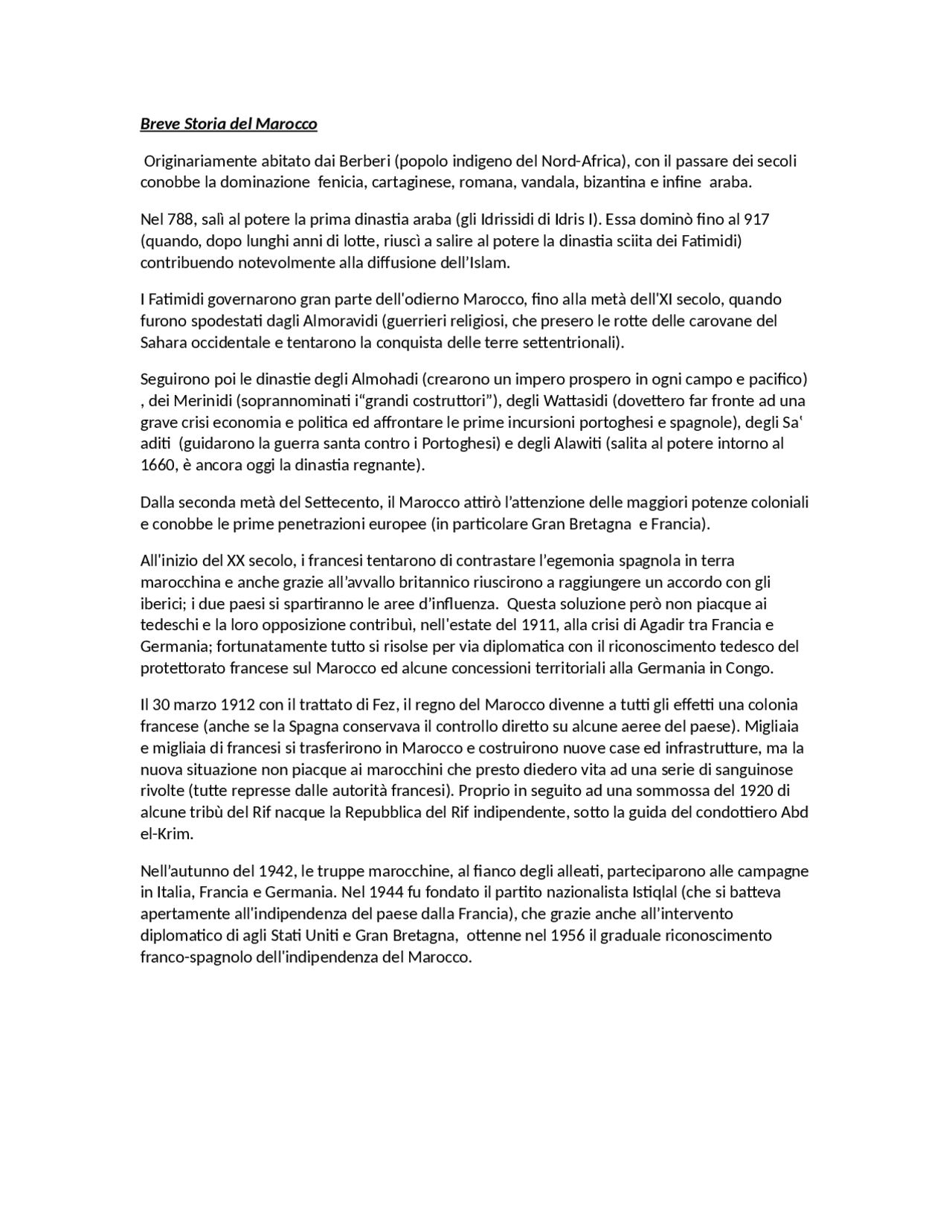 Storia del marocco: generale - Docsity