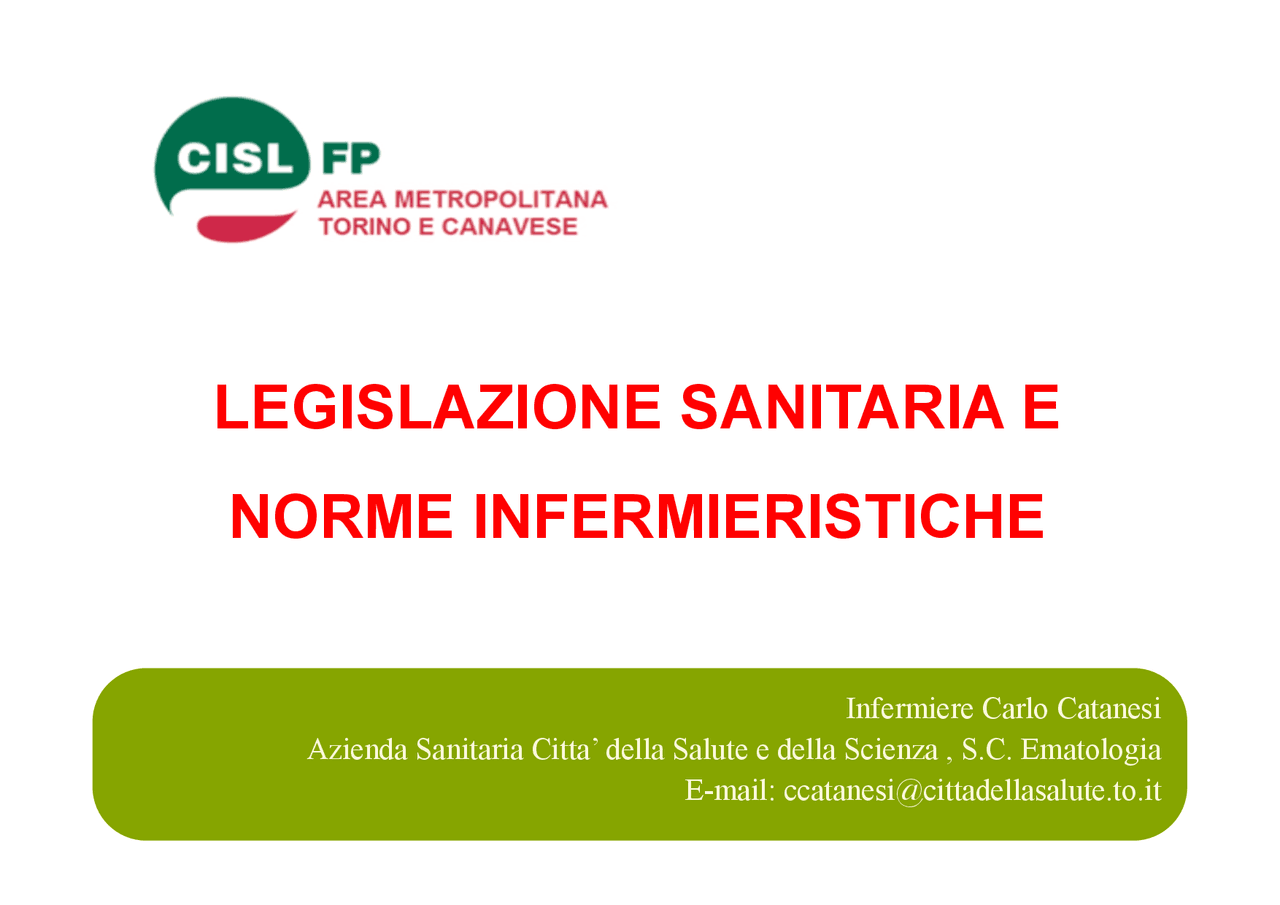 Legislazione Sanitaria Infermieristica Docsity