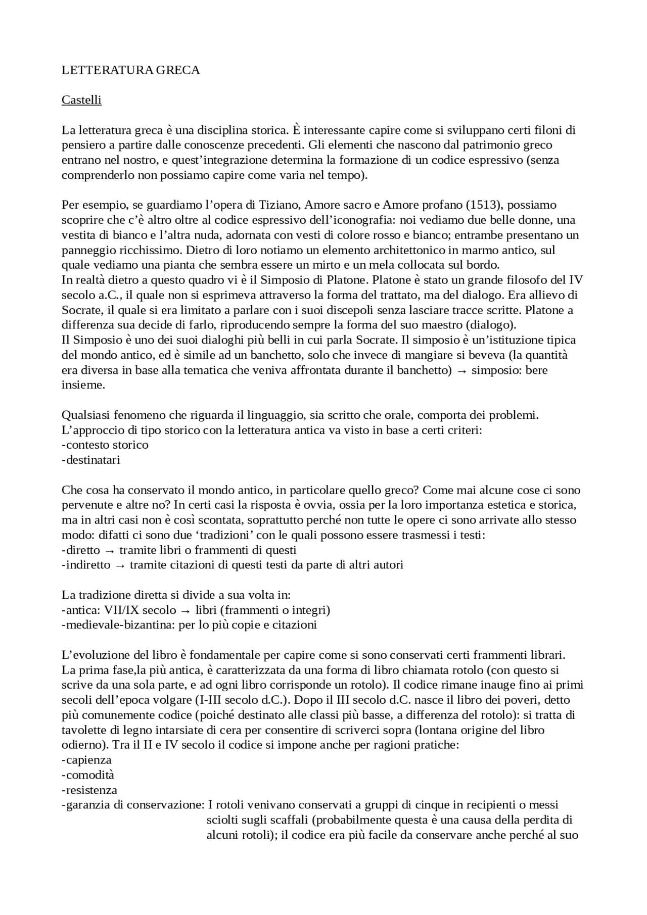 Appunti Di Letteratura Greca Docsity