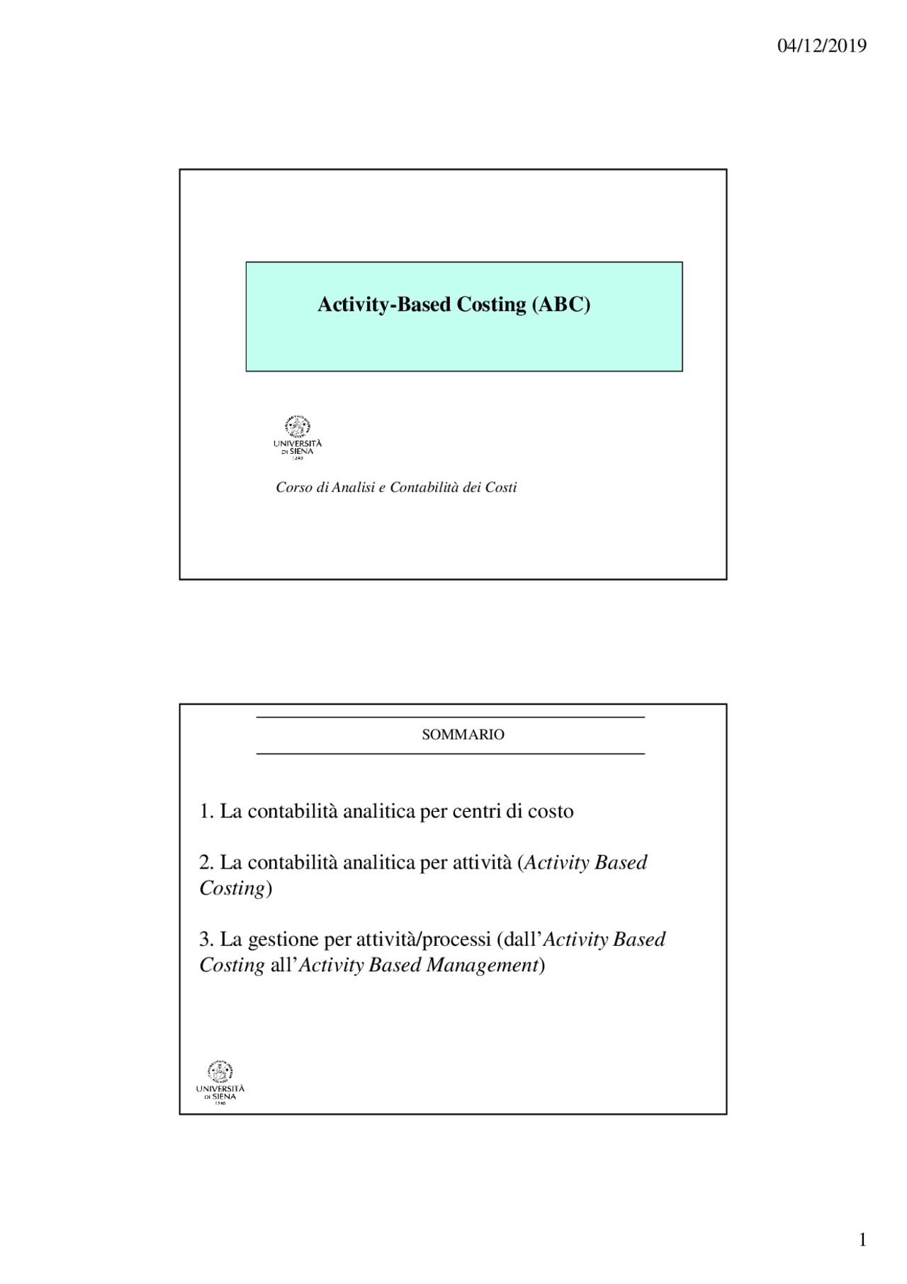 Activity Based Costing Docsity