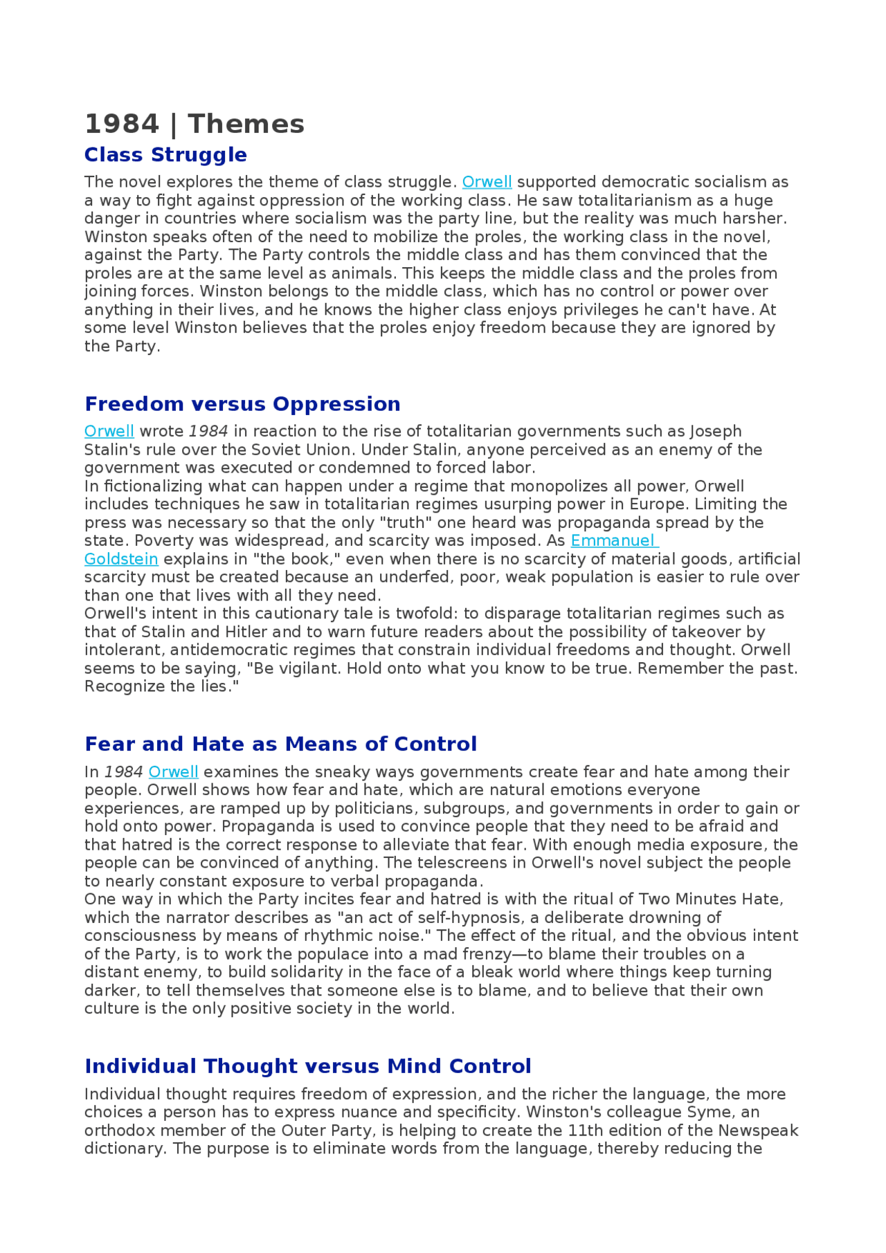 Book 1984: themes and symbols - Docsity