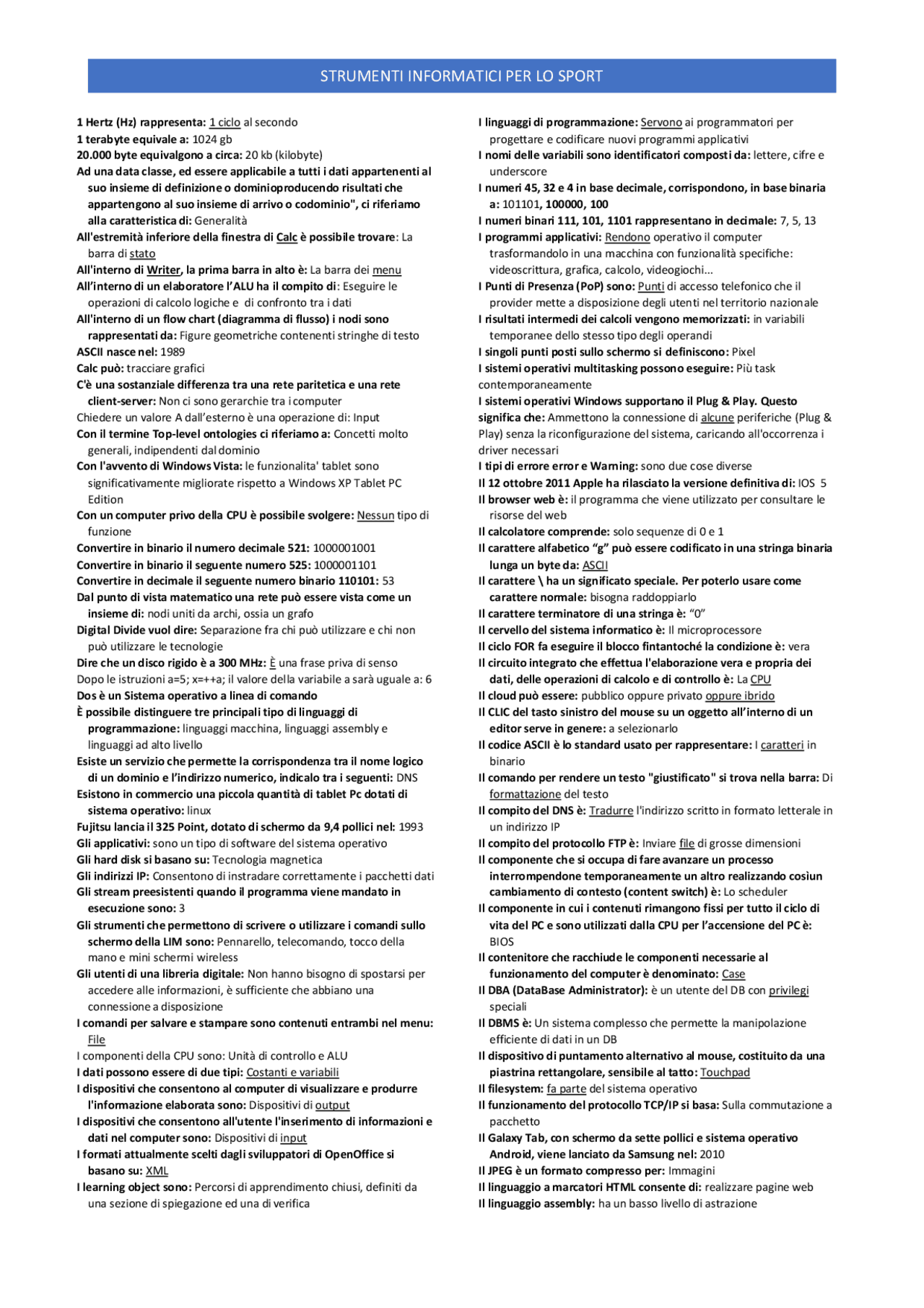 Strumenti Informatici Per Lo Sport Lm47 Docsity