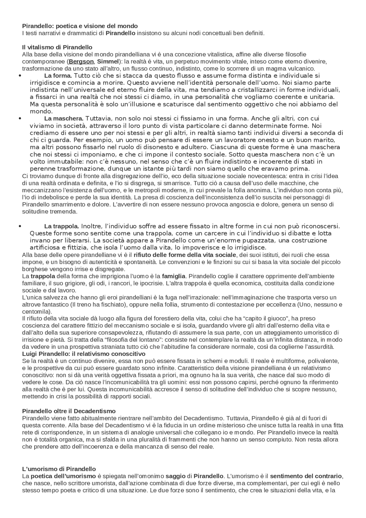 Riassunto Pirandello Docsity