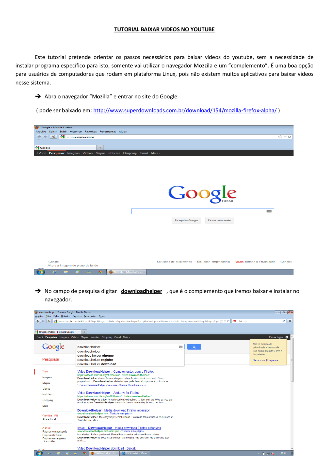 Tutorial baixar videos youtube - Docsity