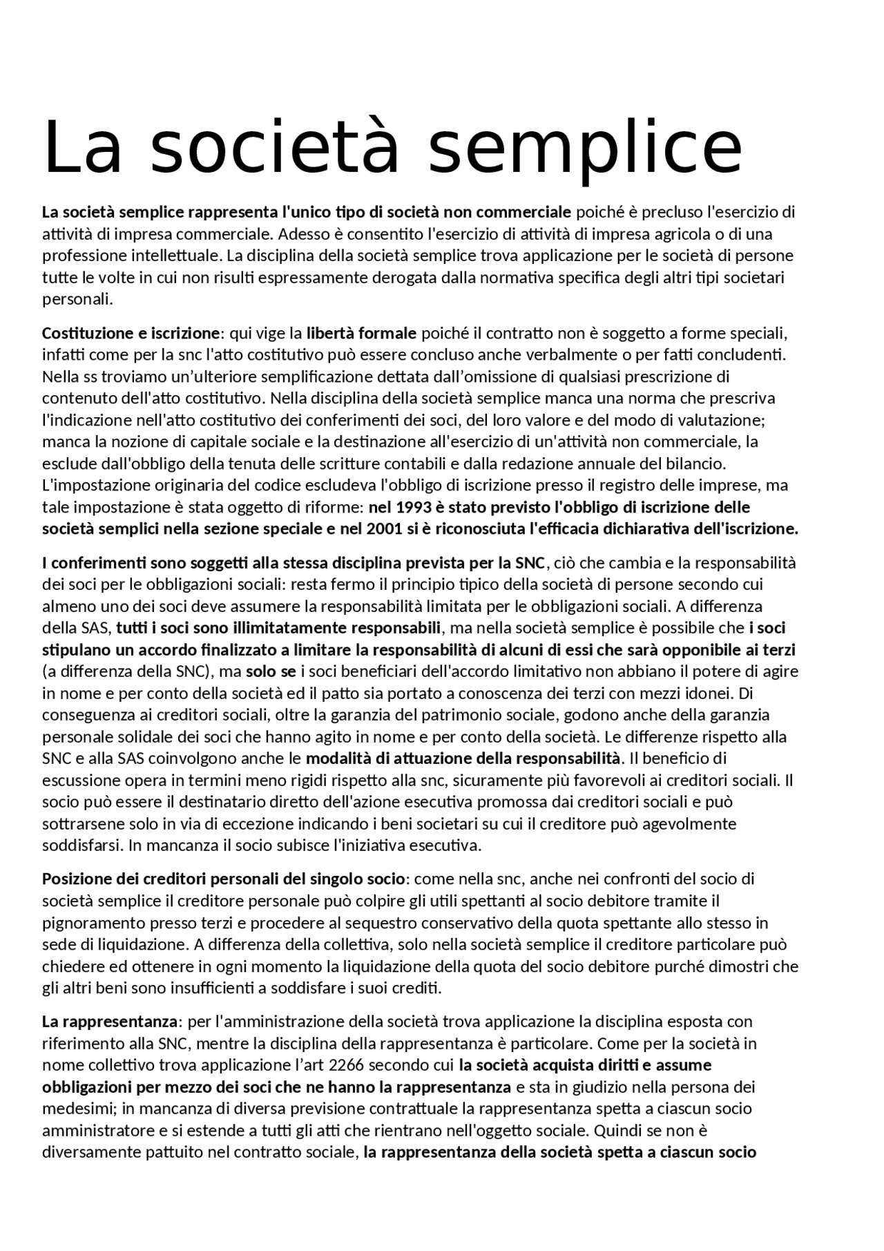 La Società Semplice Ss Docsity