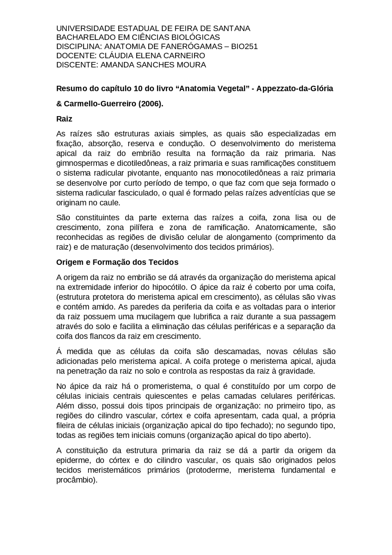 Resumo - Cap. 10 do livro Anatomia Vegetal (BEATRIZ APPEZZATO DA GLÓRIA ...