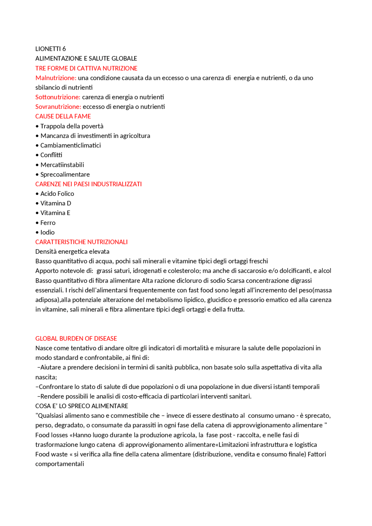La Salute Globale Prof Lionetti Docsity