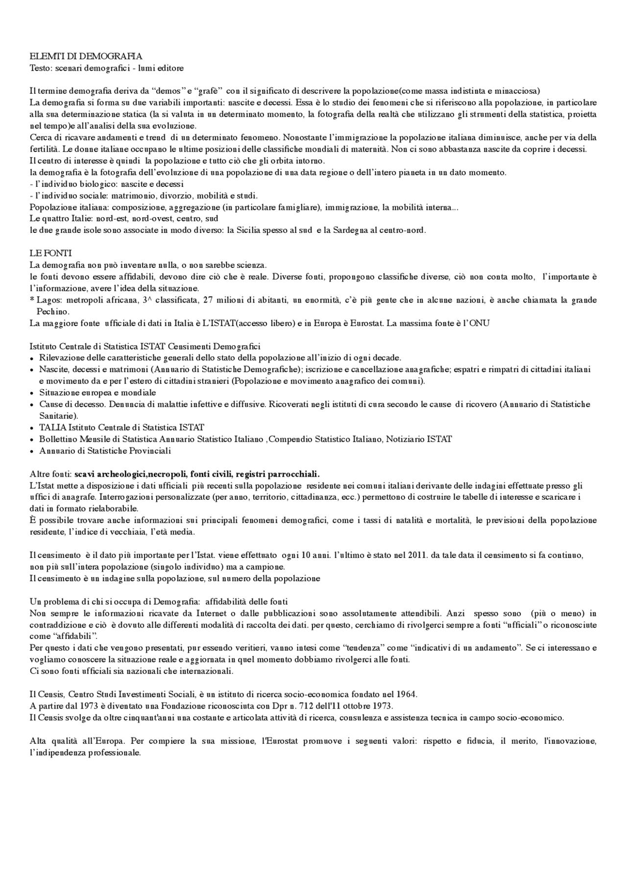 Elementi Di Demografia Iulm Docsity