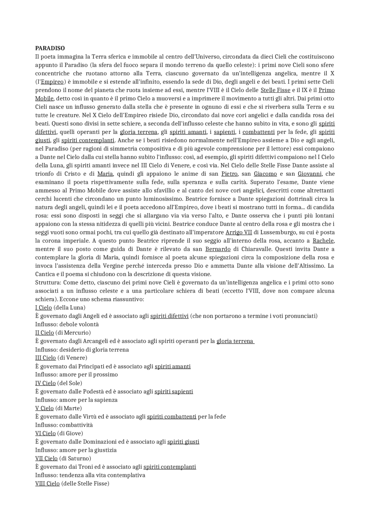 Riassunto Paradiso Dante Docsity