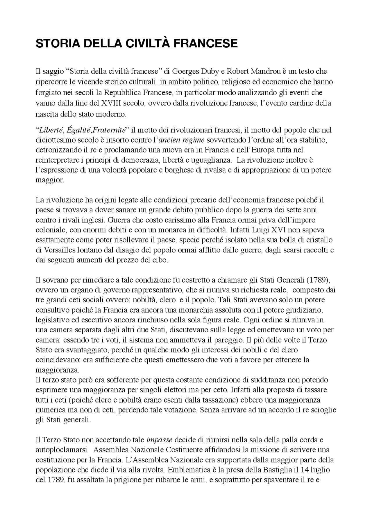 Riassunto Storia Della Civiltà Francese” Di Goerges Duby E Robert