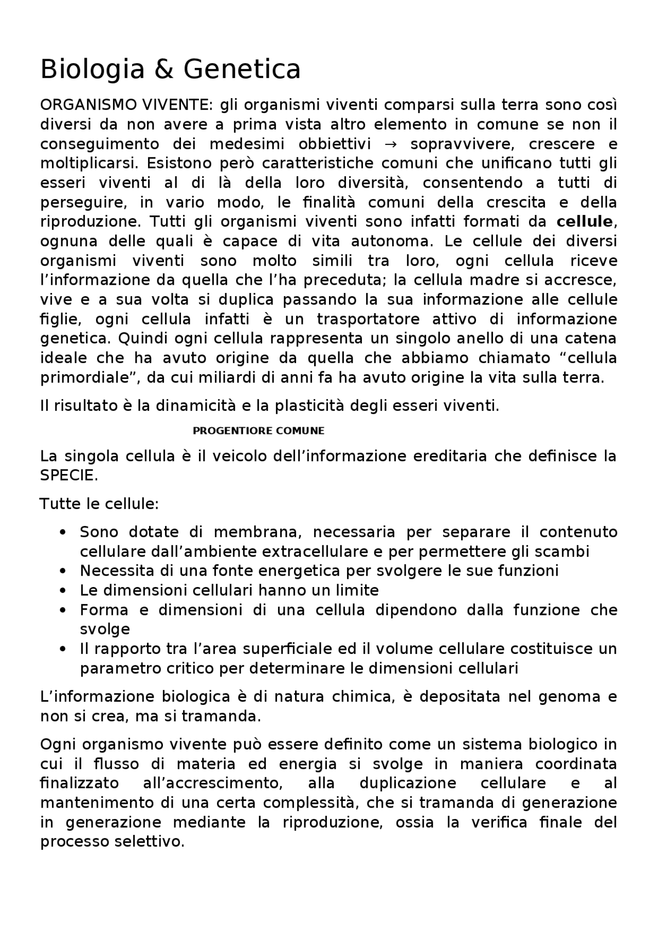 Riassunto Biologia Generale Docsity