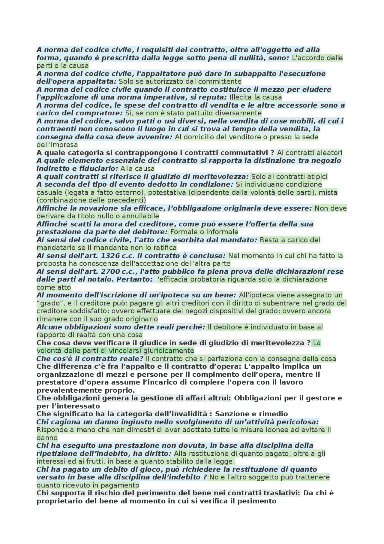 Test Diritto Privato Integrazione Unipegaso Docsity