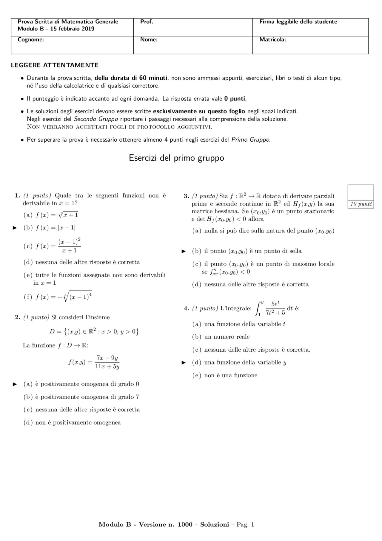 Temi d'esame matematica | Exercises of Mathematics | Docsity