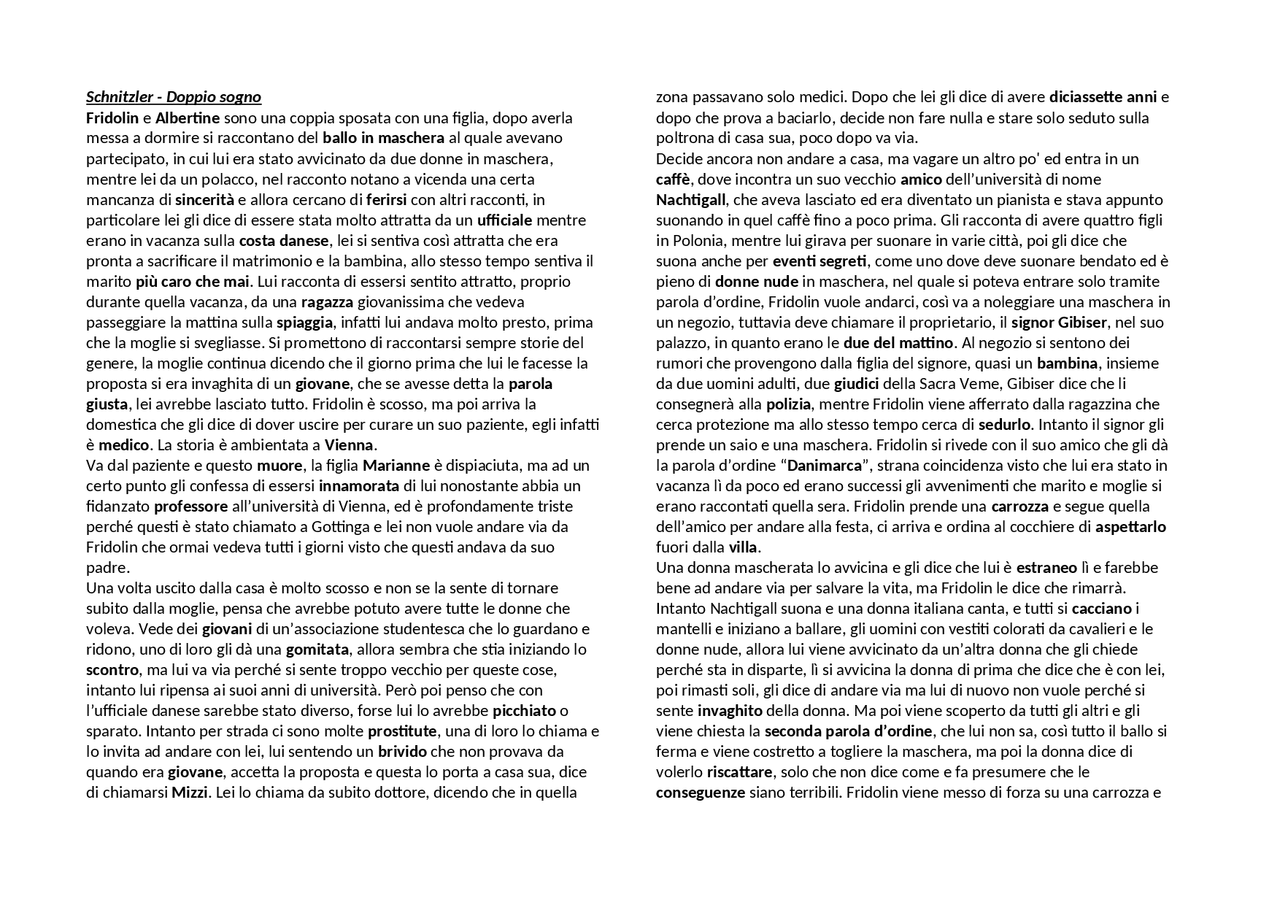 Doppio Sogno - Schnitzler - Docsity