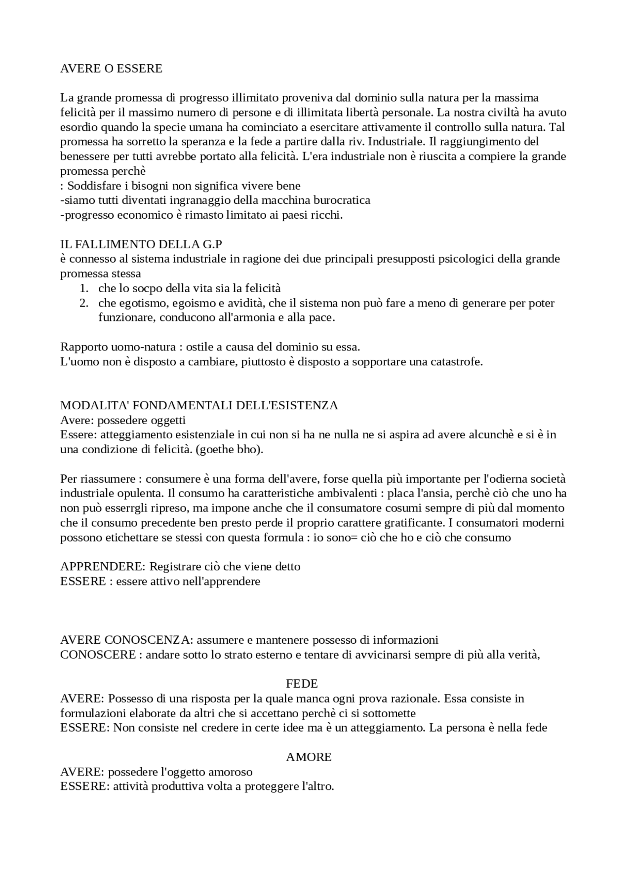 Avere O Essere Riassunto Breve Docsity