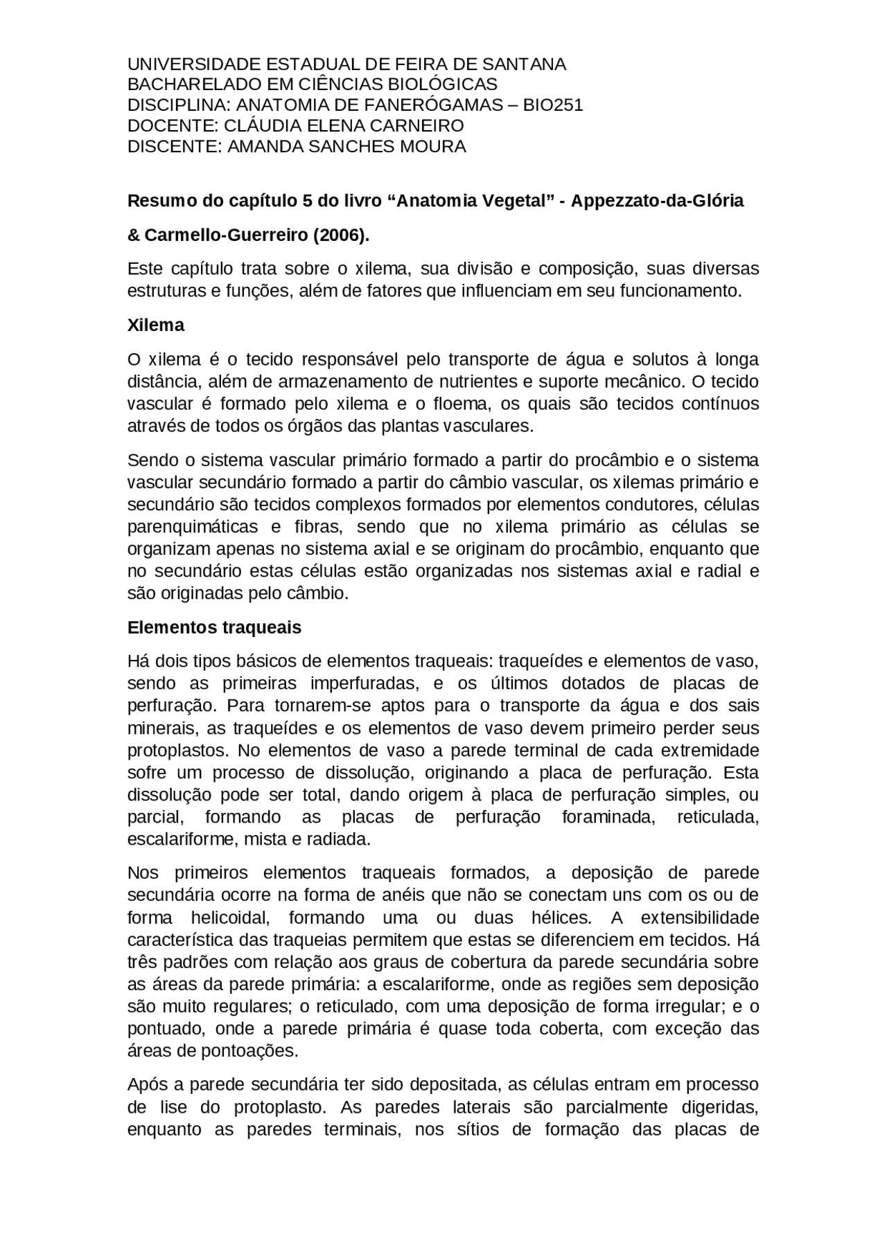 Resumo - Cap. 5 do livro Anatomia Vegetal (BEATRIZ APPEZZATO DA GLÓRIA ...