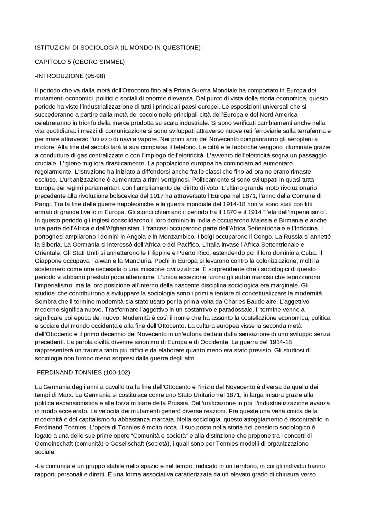 Il Mondo In Questione Riassunti Jedlowski Docsity