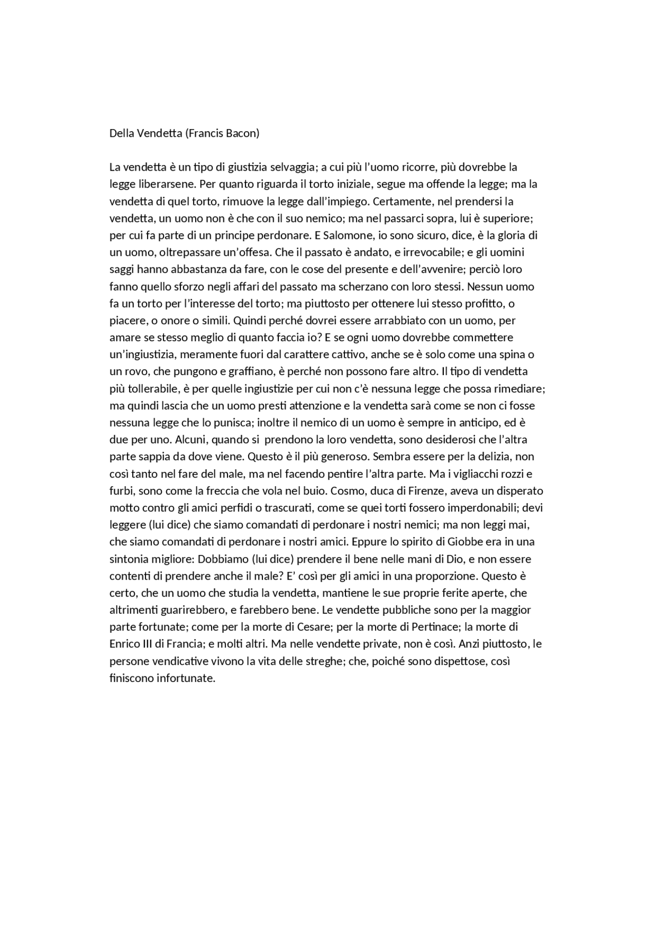 Saggio On Revenge By Francis Bacon Docsity