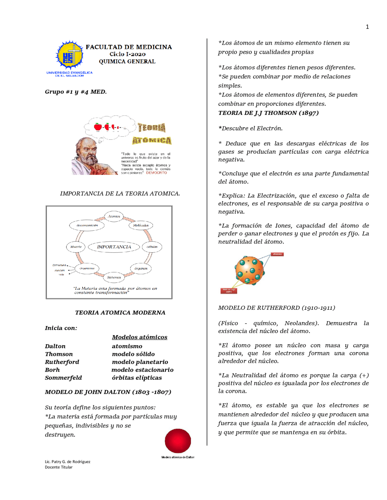 Teoría Atómica, ejercicios y teoría | Apuntes de Química | Docsity